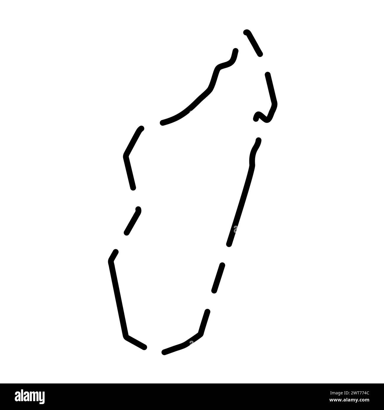 Madagascar country simplified map. Black broken outline contour on ...