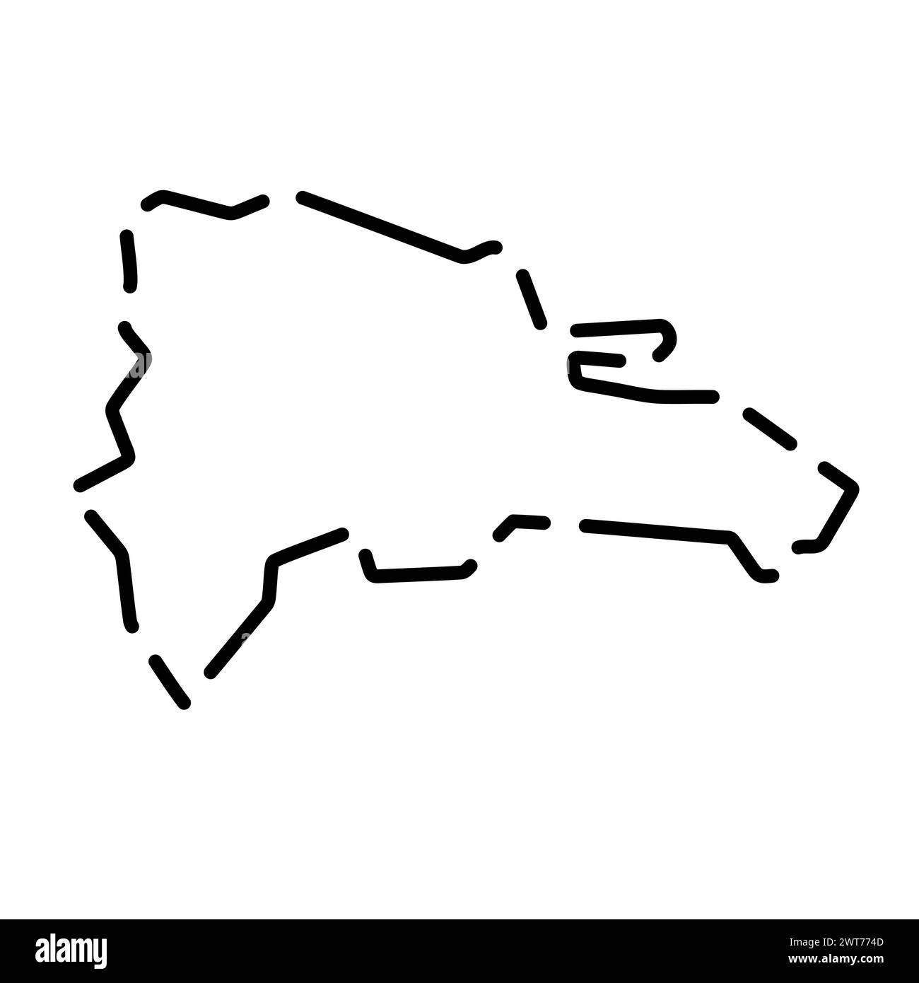 Dominican Republic country simplified map. Black broken outline contour ...
