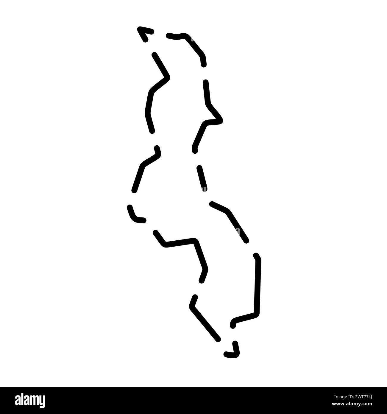 Malawi country simplified map. Black broken outline contour on white ...