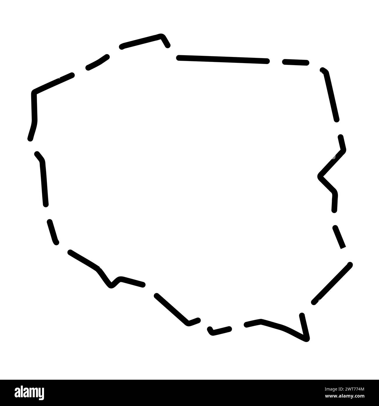 Poland country simplified map. Black broken outline contour on white ...