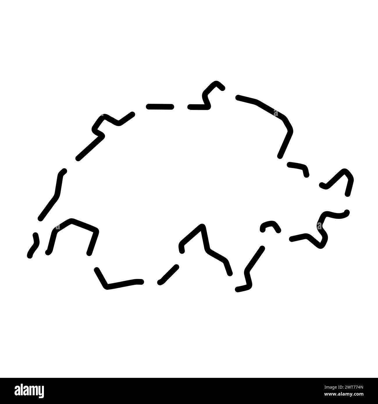 Switzerland country simplified map. Black broken outline contour on ...