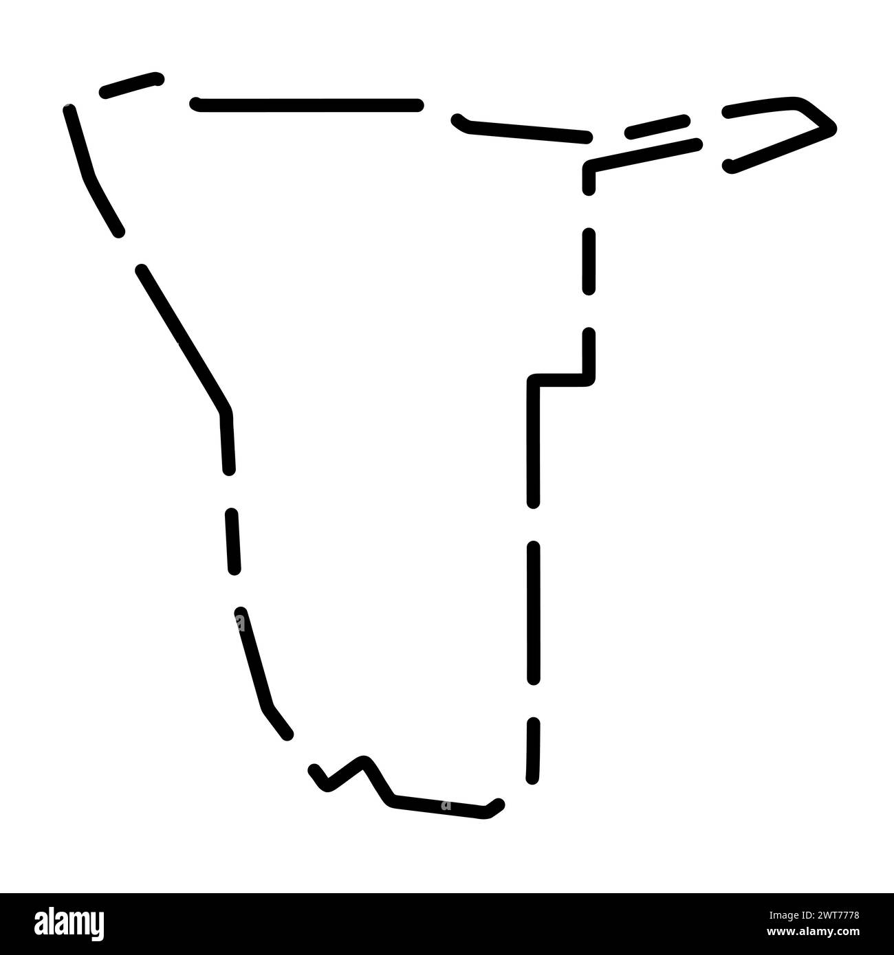 Namibia country simplified map. Black broken outline contour on white ...