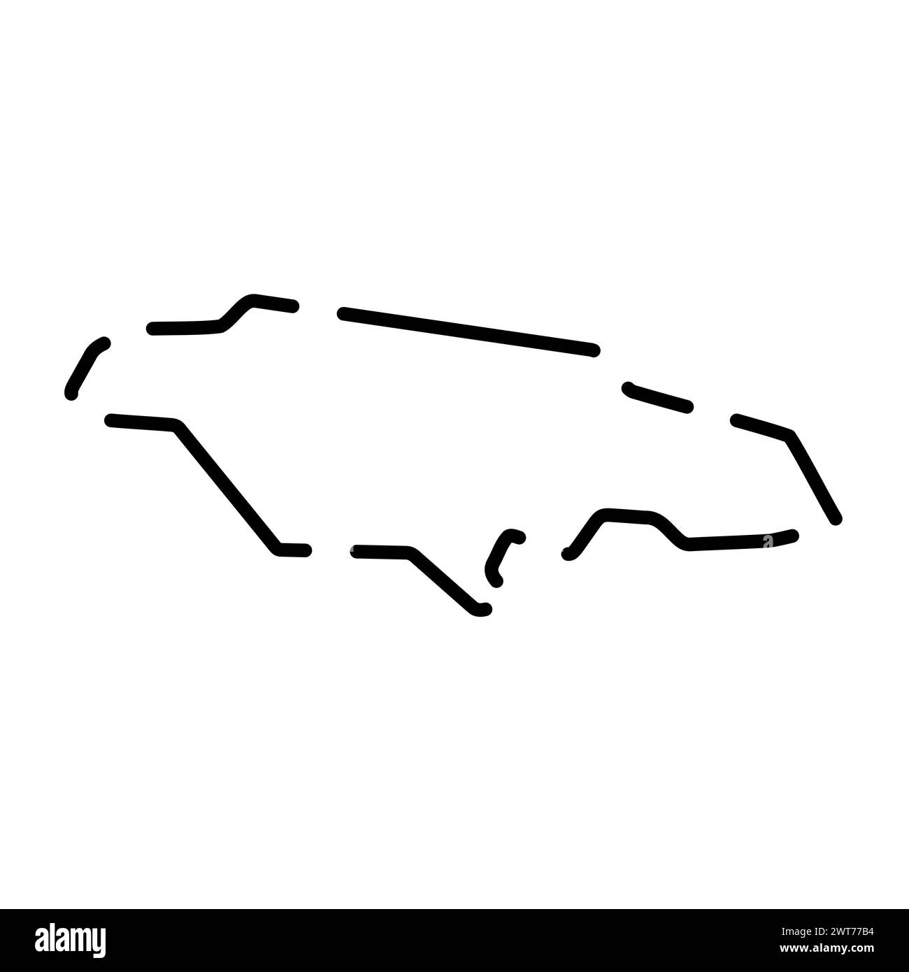 Jamaica country simplified map. Black broken outline contour on white ...