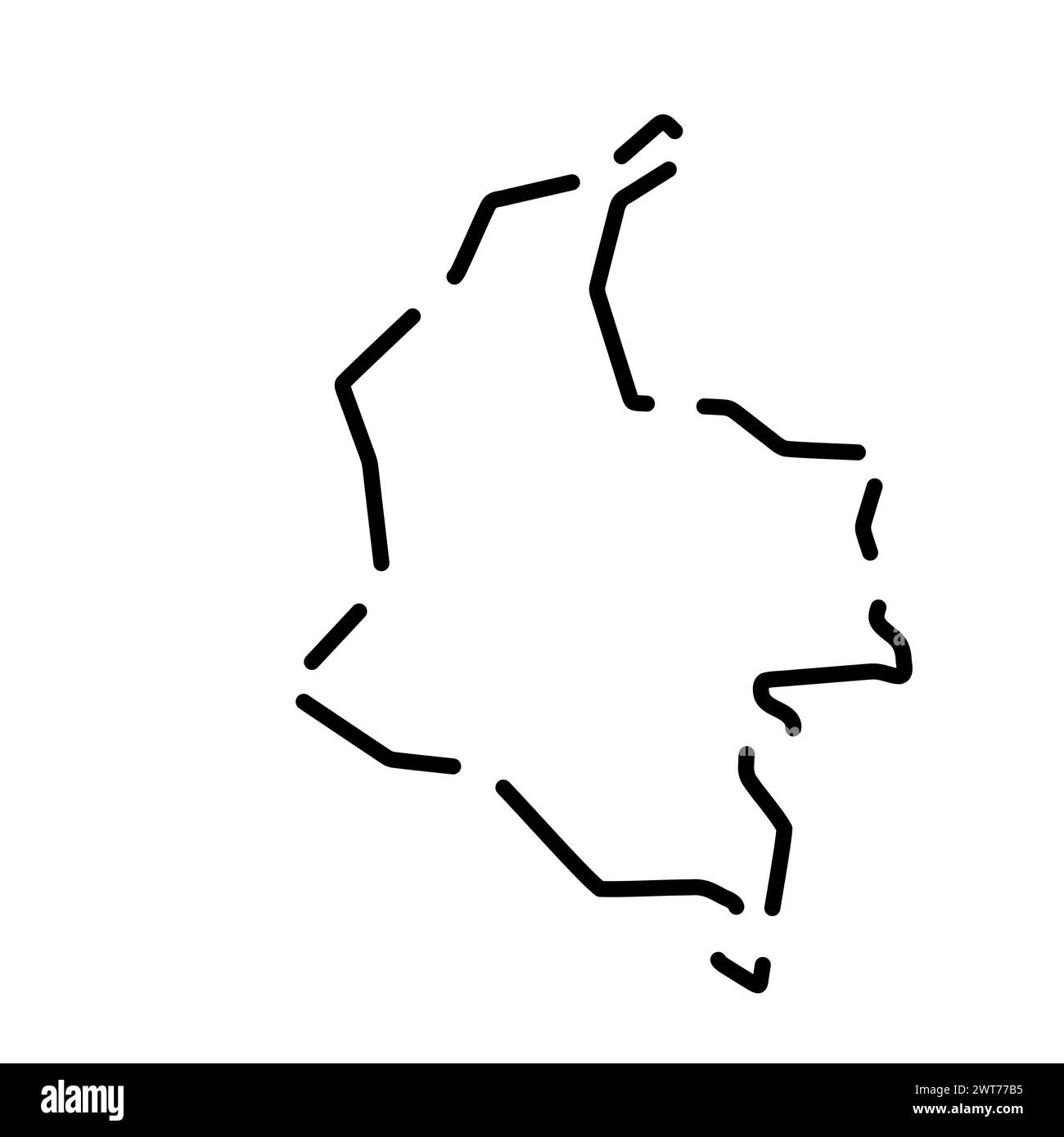 Colombia country simplified map. Black broken outline contour on white ...