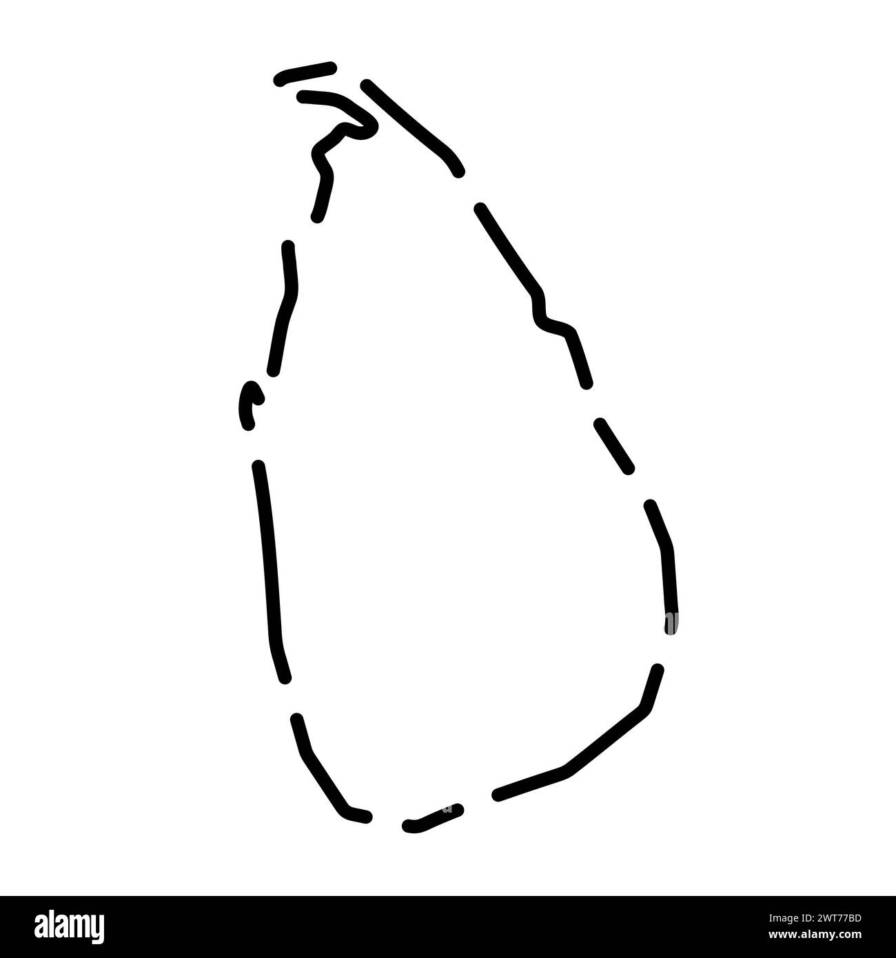 Sri Lanka country simplified map. Black broken outline contour on white ...