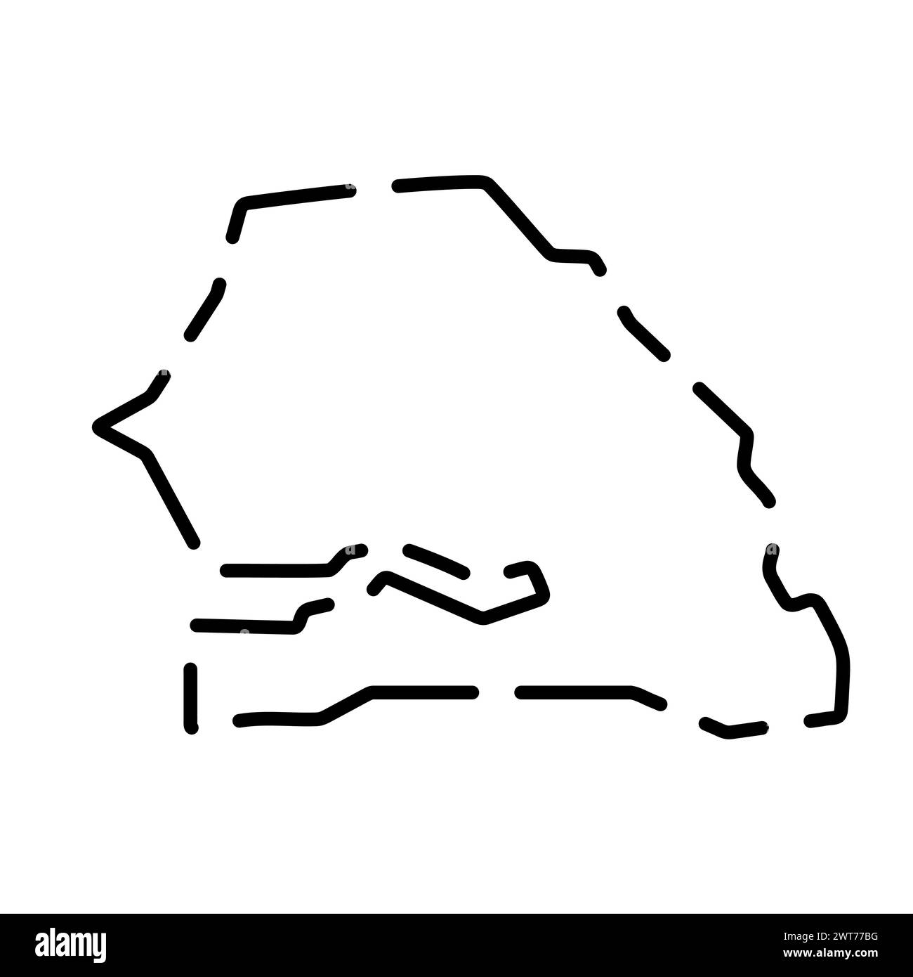 Senegal country simplified map. Black broken outline contour on white ...
