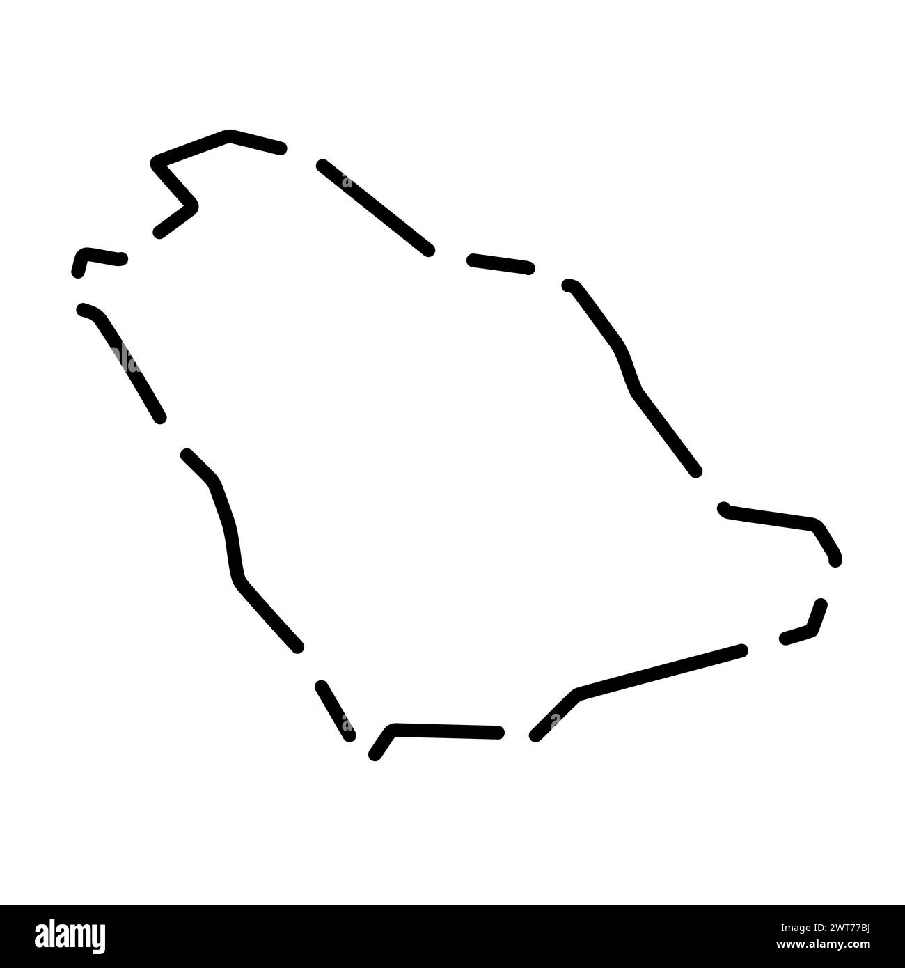 Saudi Arabia country simplified map. Black broken outline contour on ...