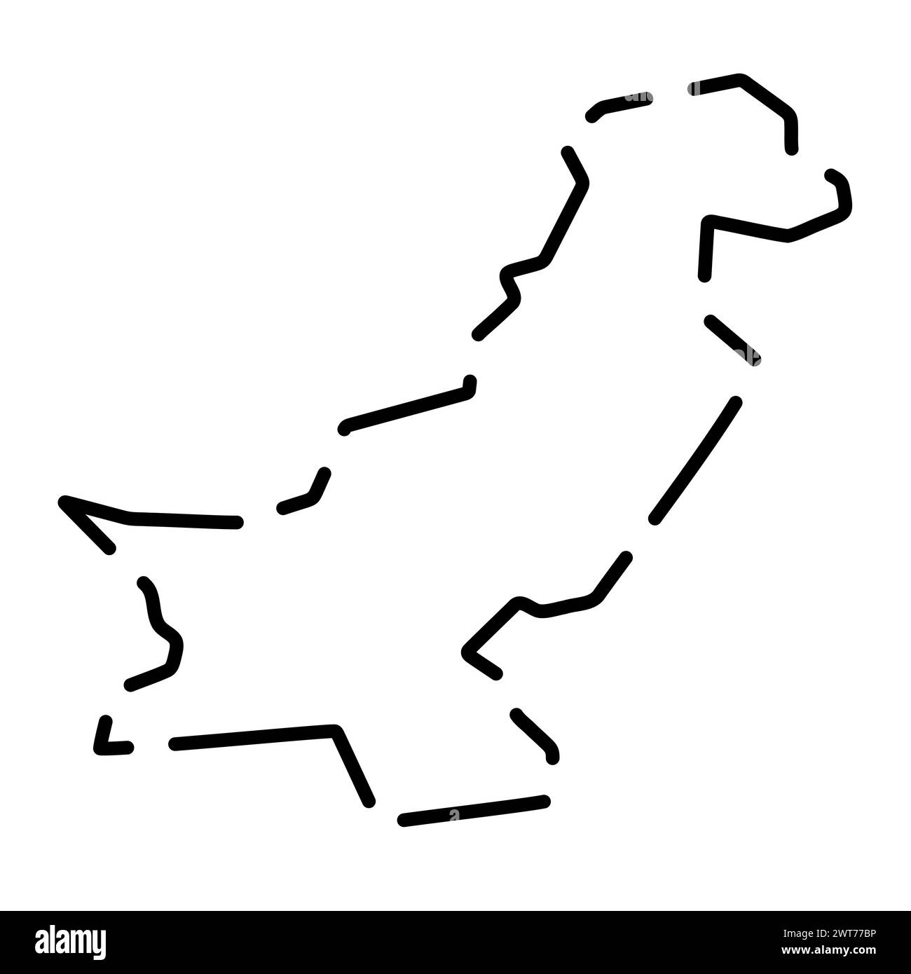 Pakistan country simplified map. Black broken outline contour on white ...