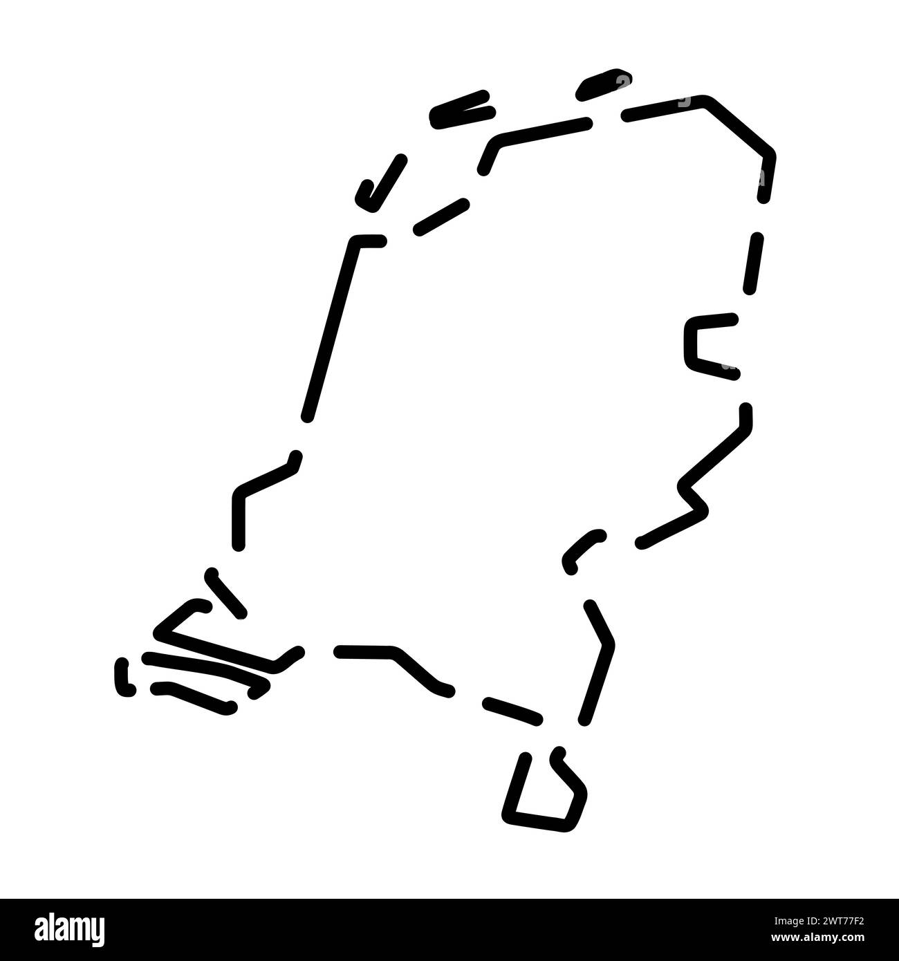 Netherlands country simplified map. Black broken outline contour on ...