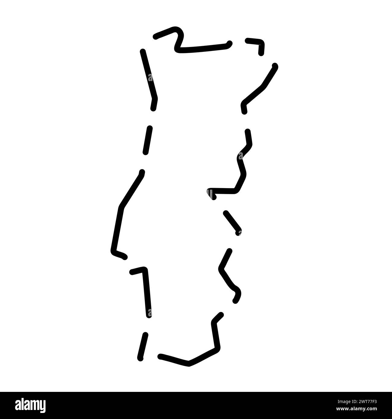 Portugal country simplified map. Black broken outline contour on white ...