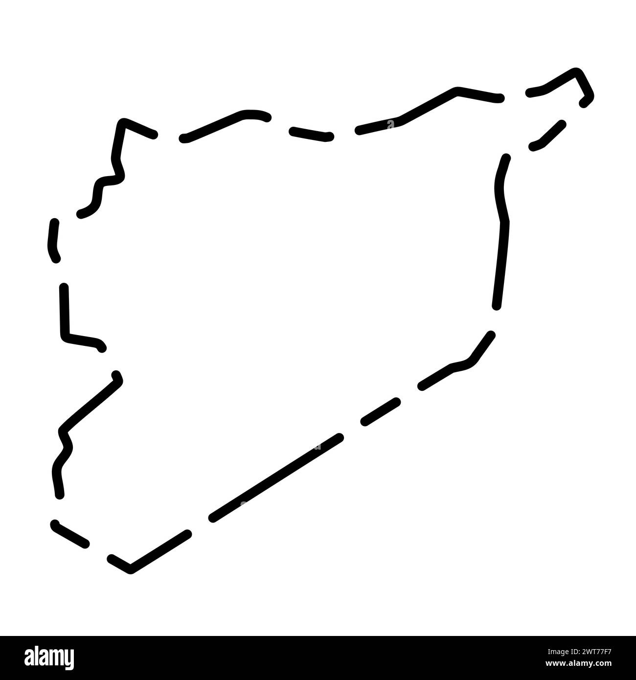 Syria country simplified map. Black broken outline contour on white ...