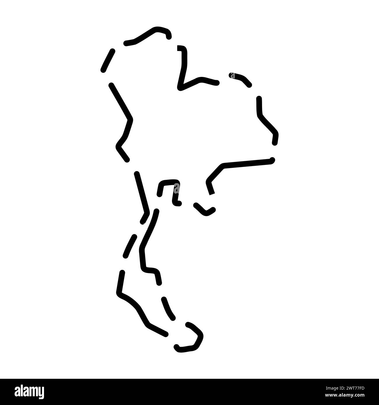 Thailand country simplified map. Black broken outline contour on white ...