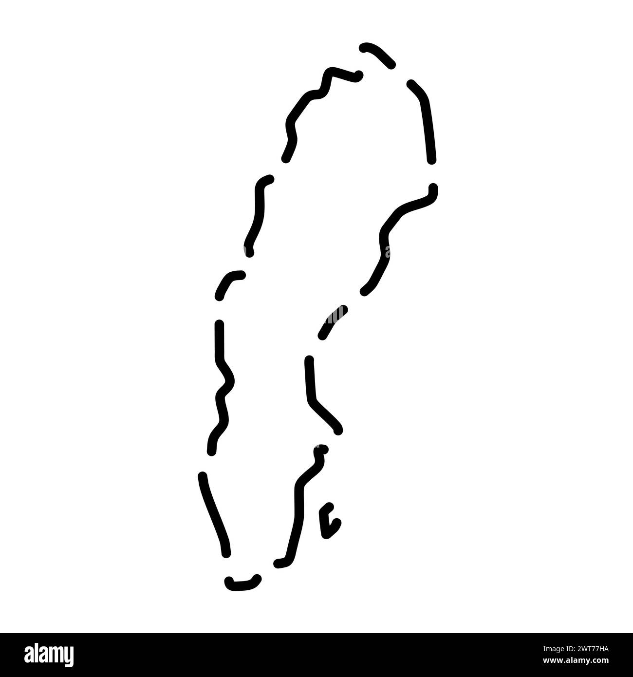 Sweden country simplified map. Black broken outline contour on white ...