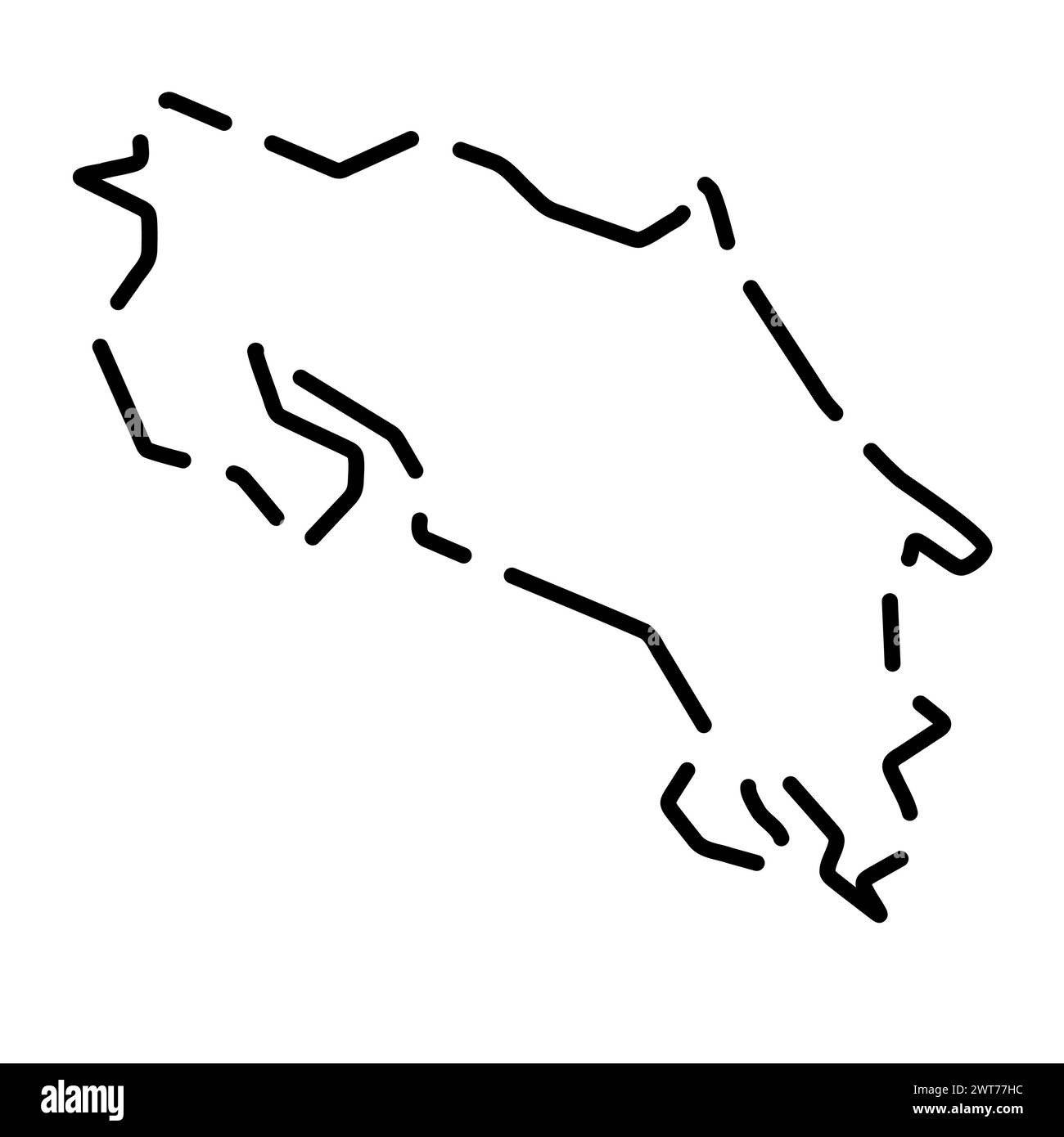 Costa Rica country simplified map. Black broken outline contour on ...