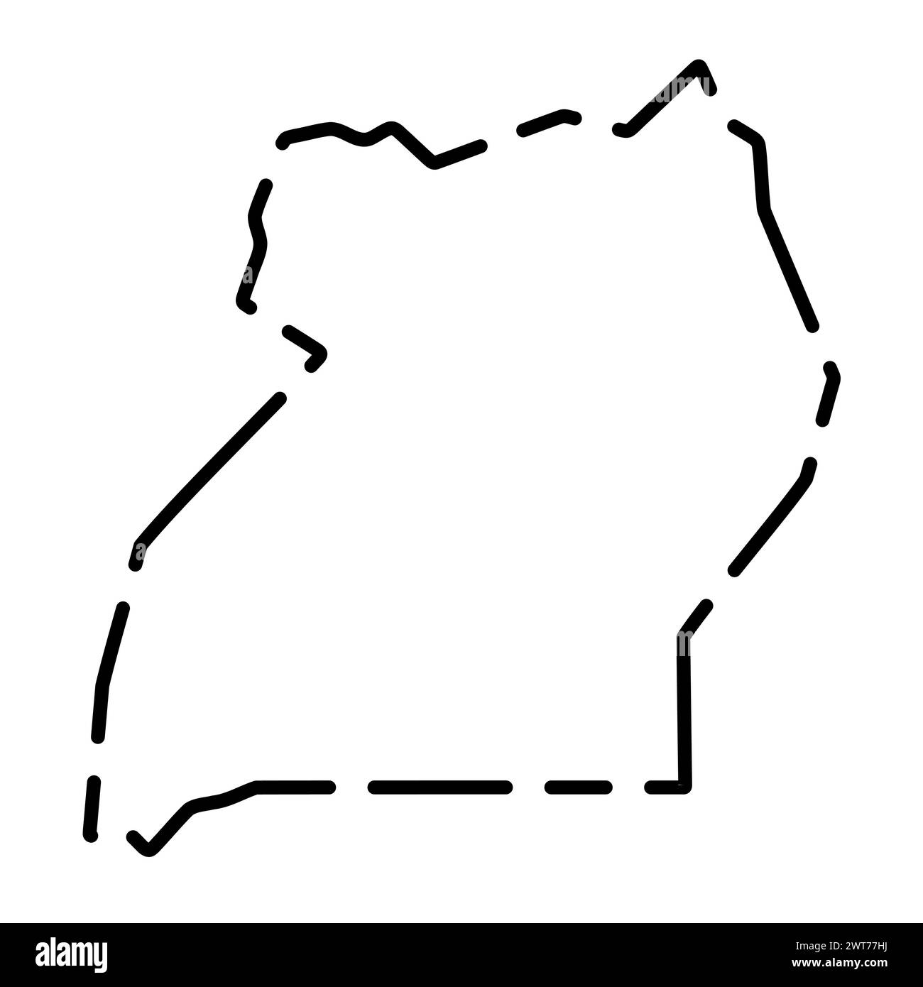 Uganda country simplified map. Black broken outline contour on white ...