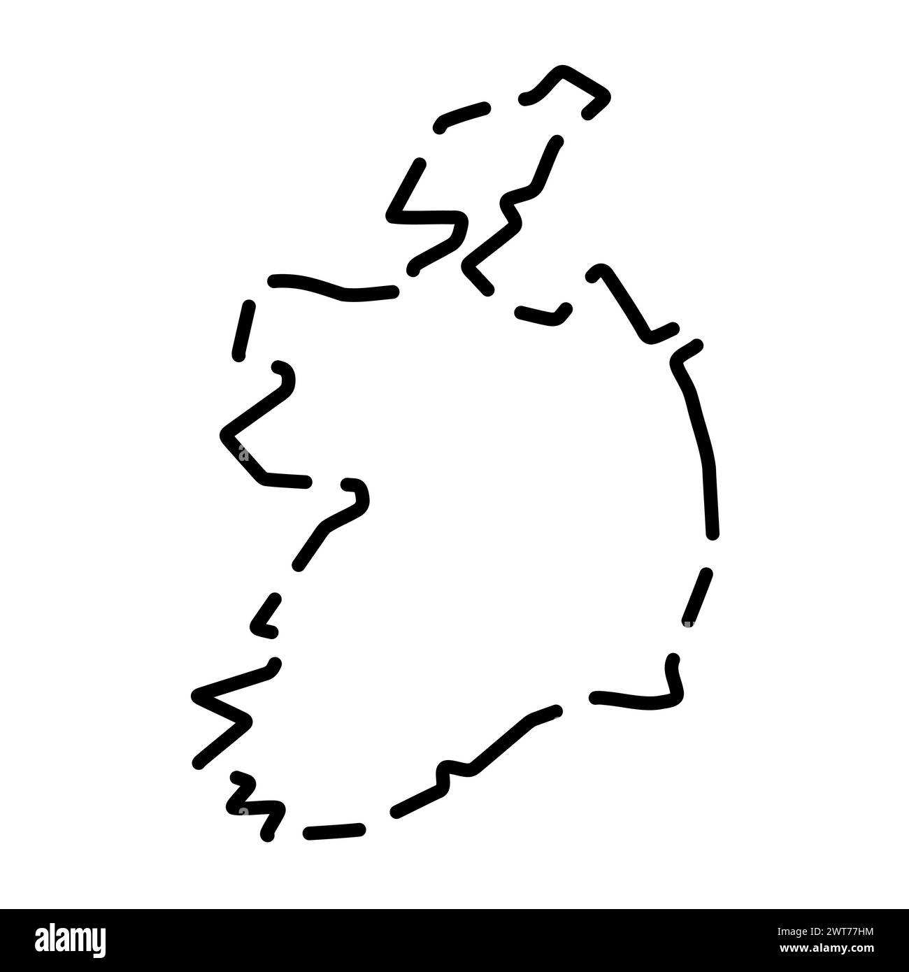Ireland country simplified map. Black broken outline contour on white ...