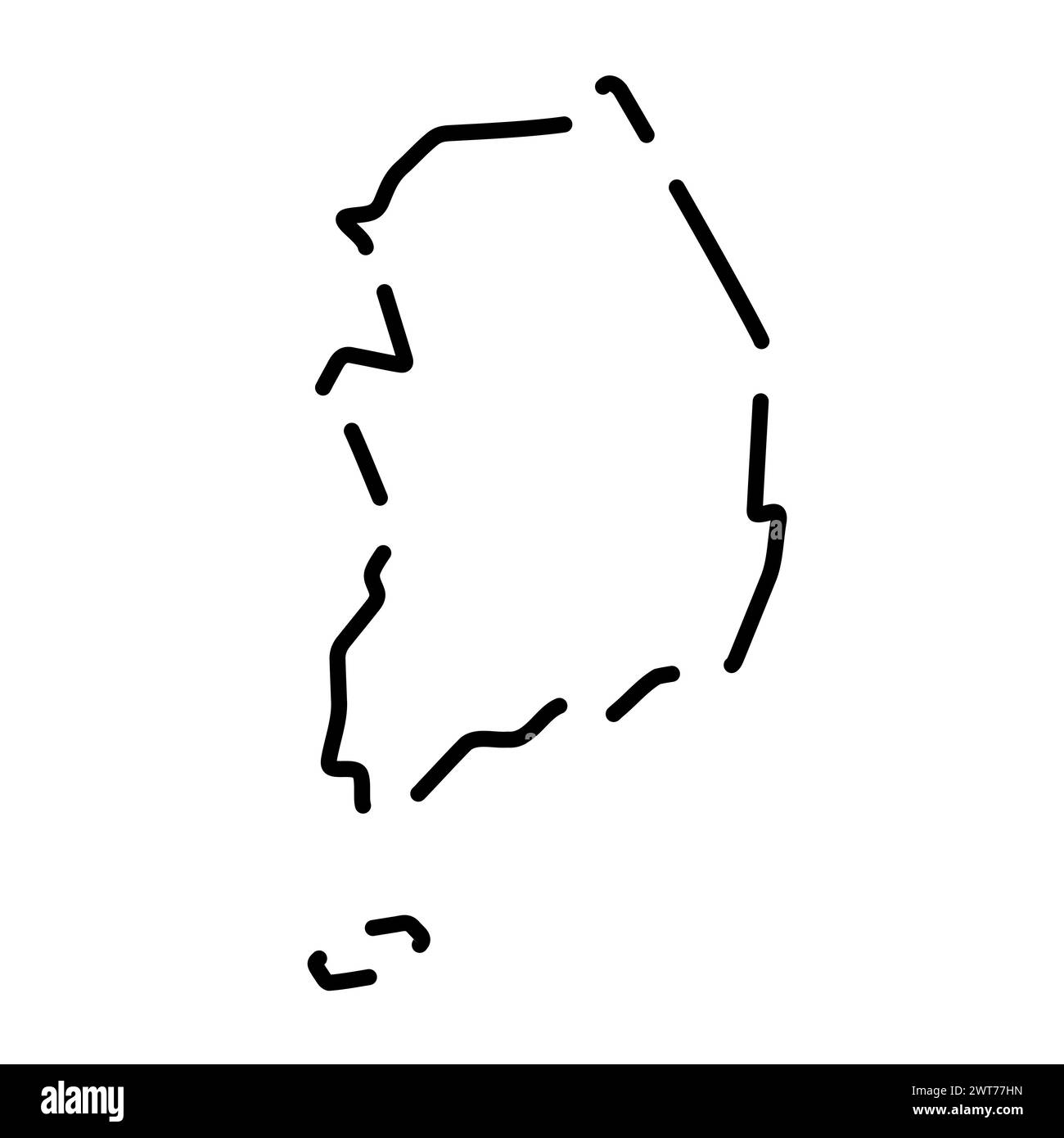 South Korea country simplified map. Black broken outline contour on ...