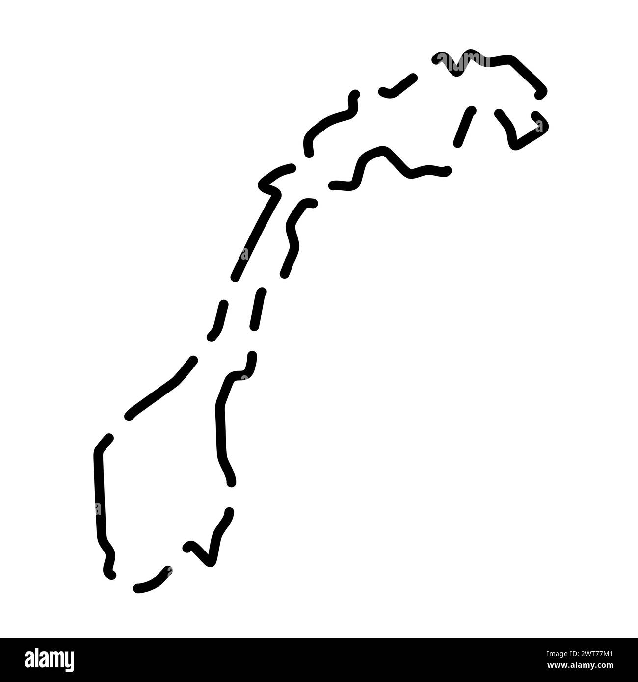 Norway country simplified map. Black broken outline contour on white ...