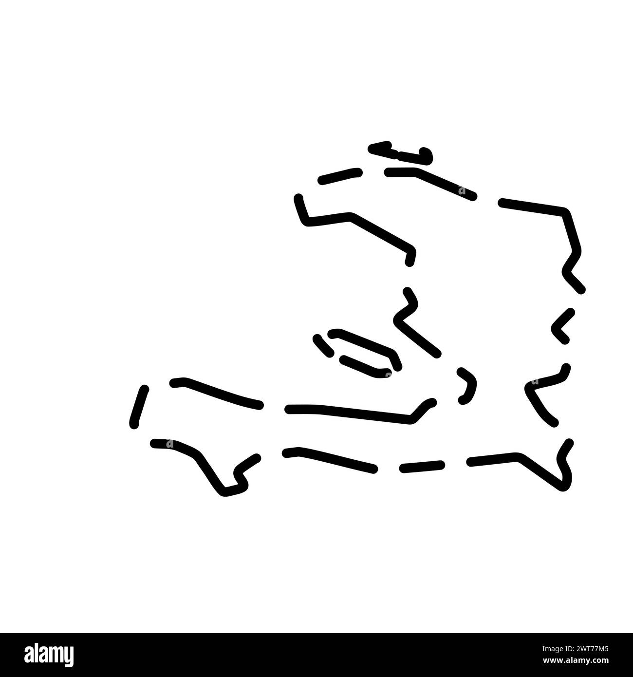 Haiti country simplified map. Black broken outline contour on white ...