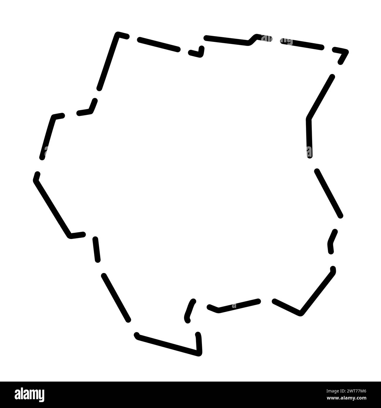 Suriname country simplified map. Black broken outline contour on white ...
