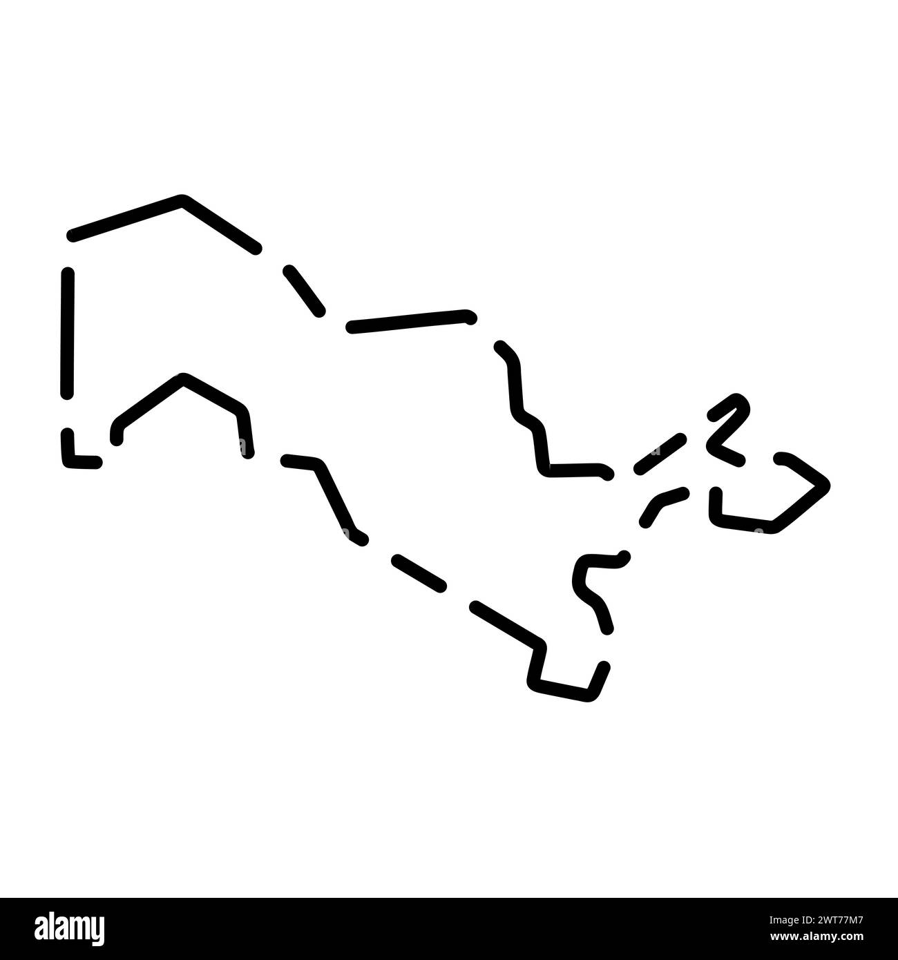 Uzbekistan country simplified map. Black broken outline contour on ...
