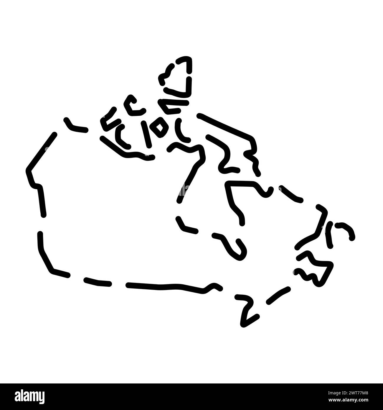 Canada country simplified map. Black broken outline contour on white ...