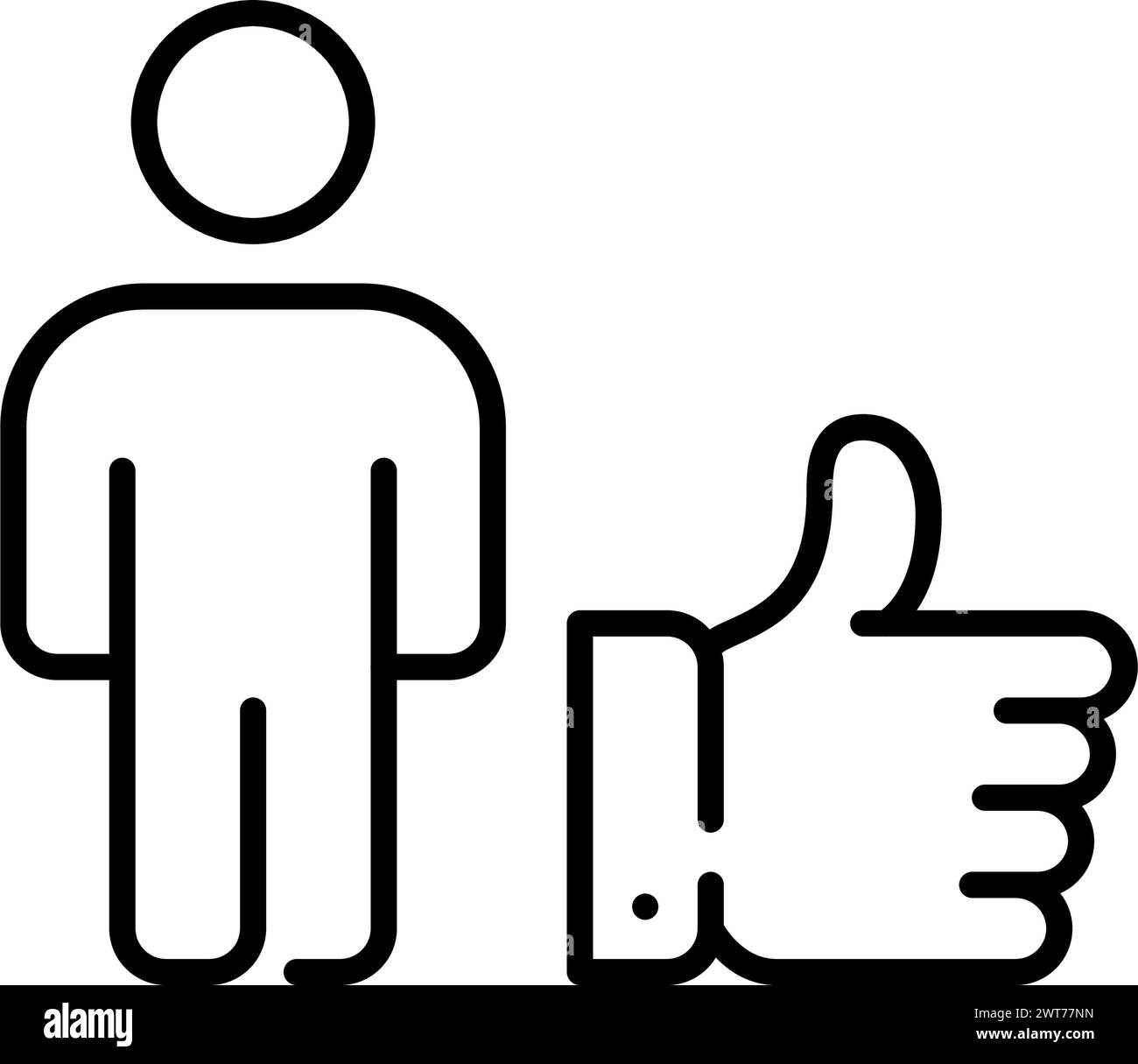 Standing person and thumbs up. Job applicant approval. Success in ...