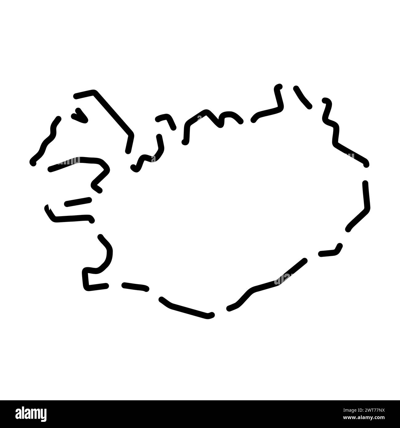 Iceland country simplified map. Black broken outline contour on white ...