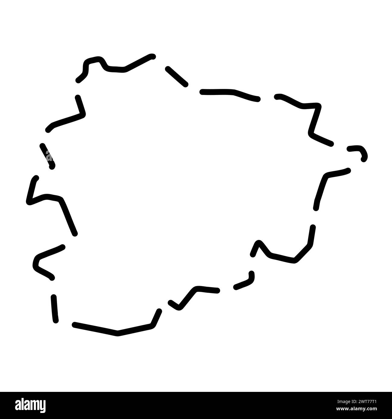 Andorra country simplified map. Black broken outline contour on white ...
