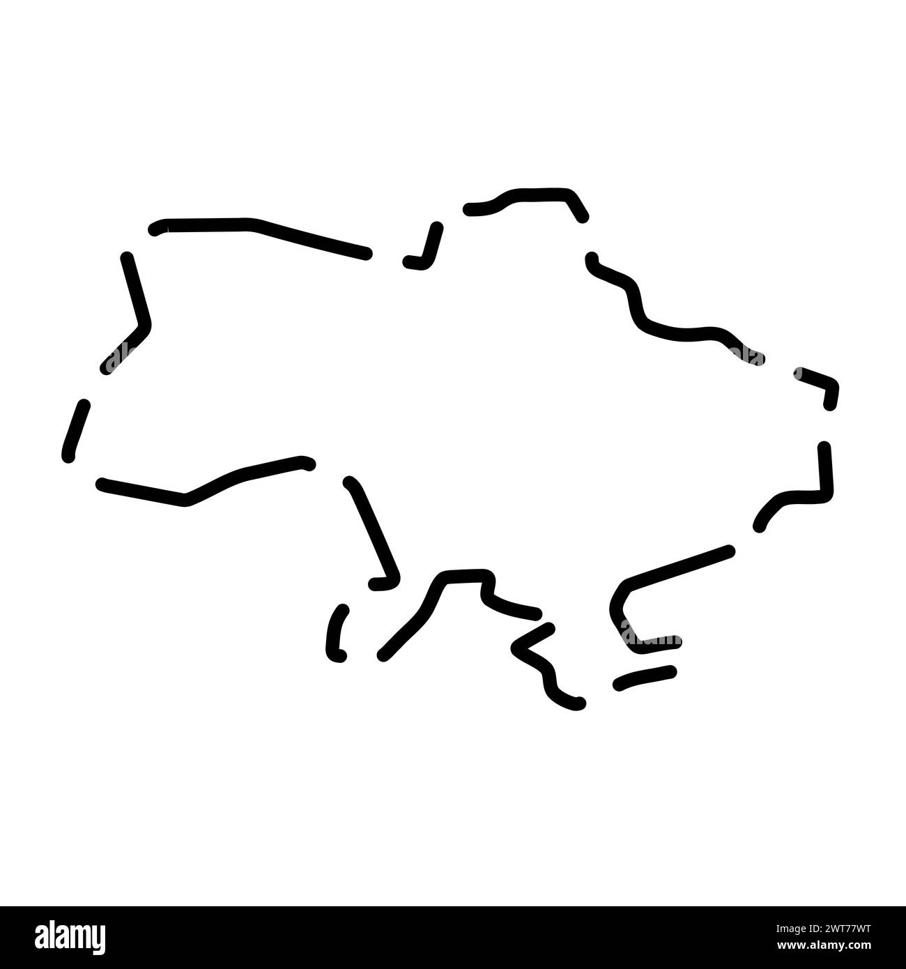 Ukraine country simplified map. Black broken outline contour on white ...