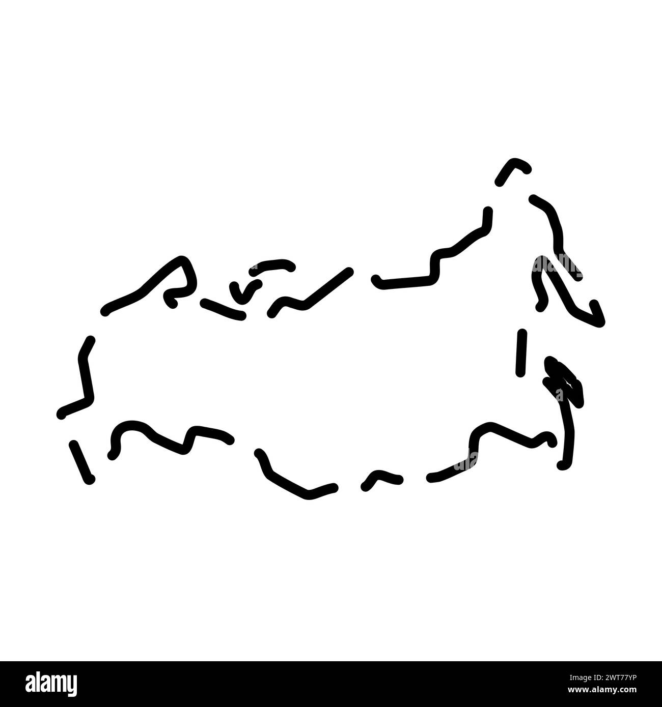 Russia country simplified map. Black broken outline contour on white ...