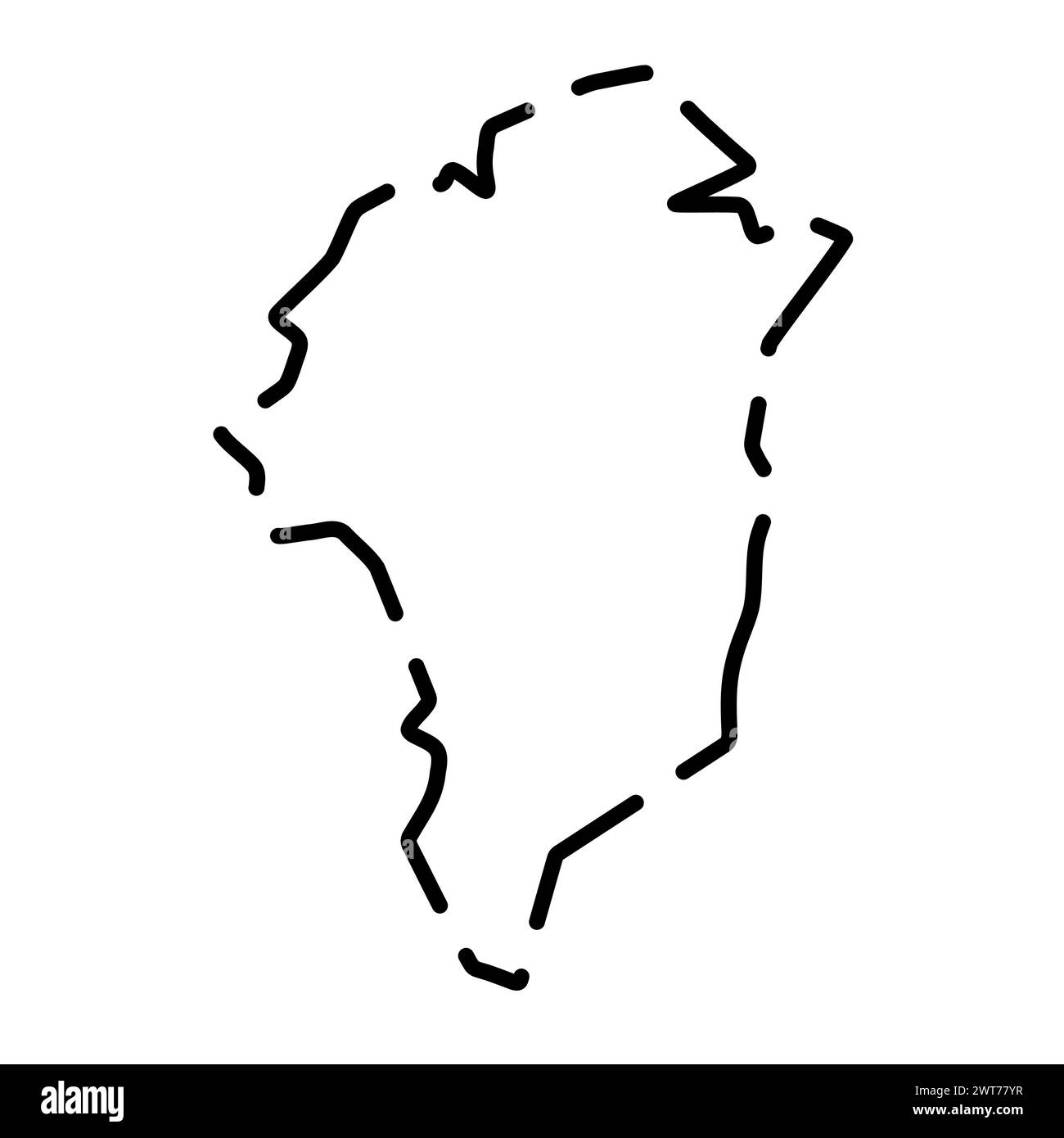 Greenland simplified map. Black broken outline contour on white ...