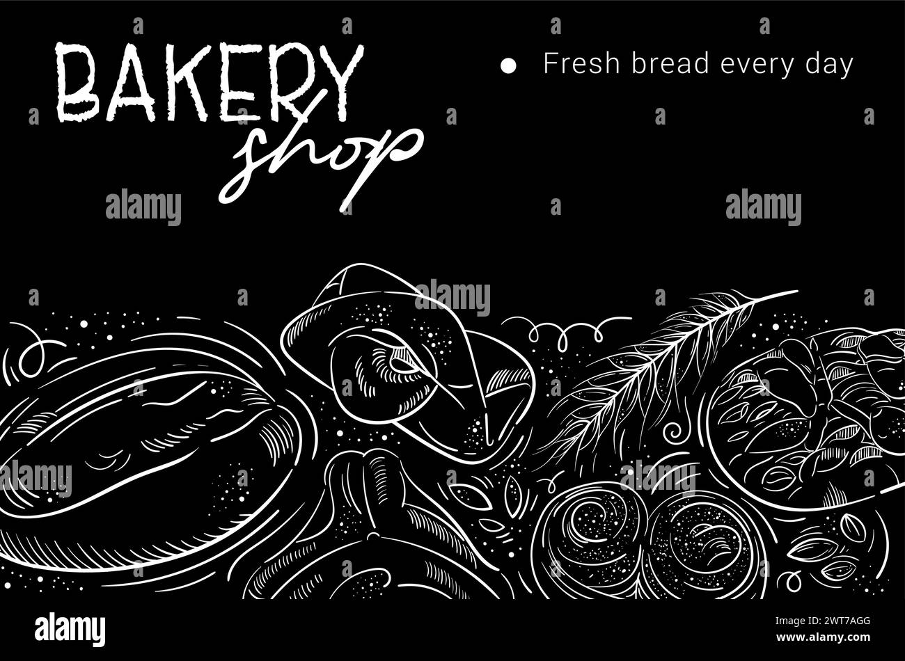 Bakery background. Linear graphic. Bread and pastry collection. Bread ...