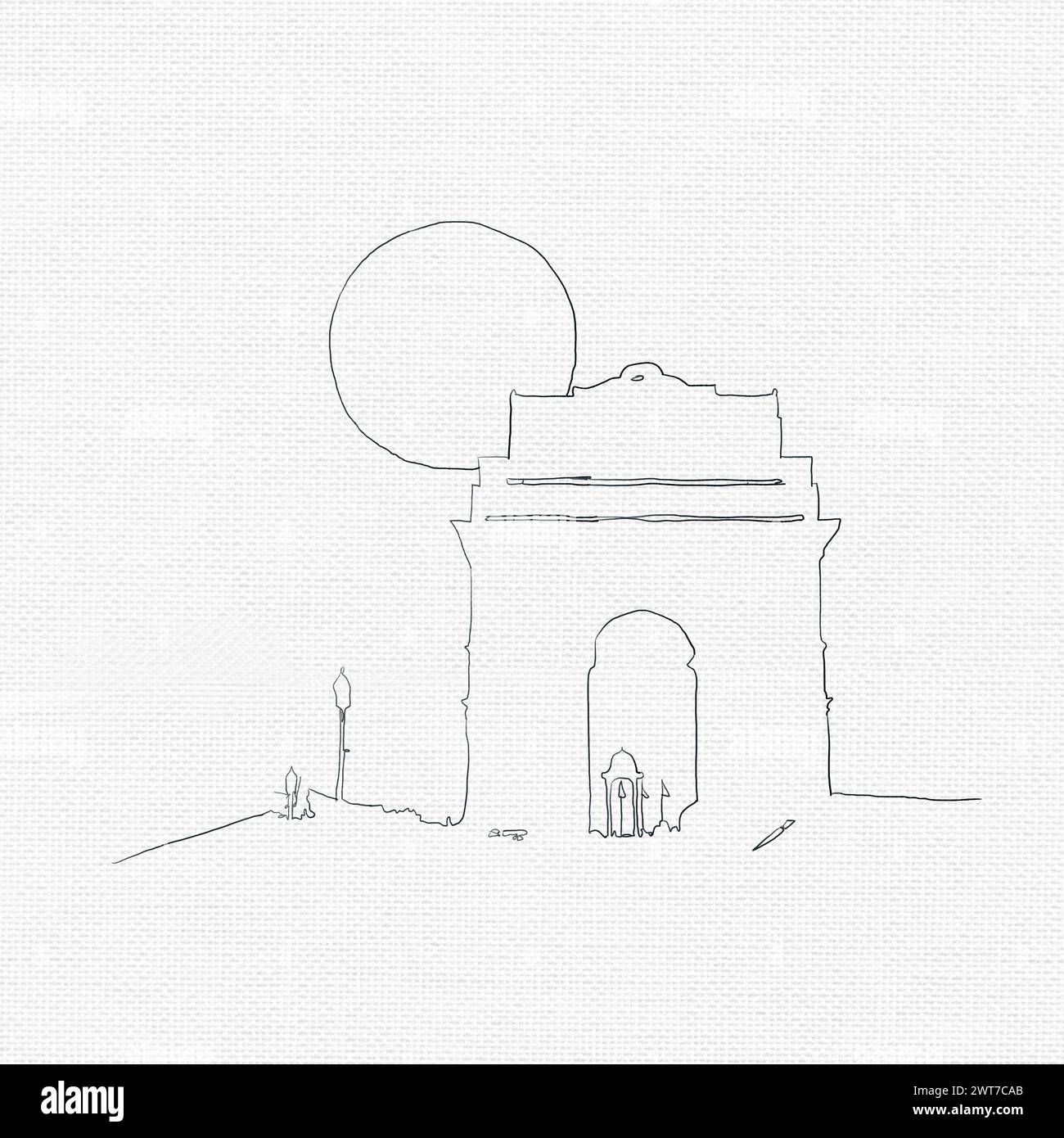 sketch illustration of India Gate, 42 meter high, eastern end of the ...