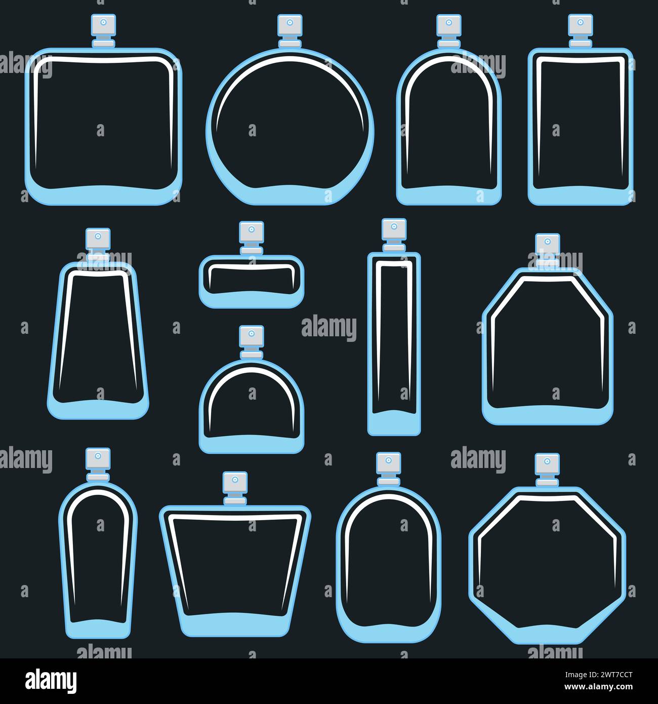 Set of color illustration with bottle of perfume spray. Isolated vector ...