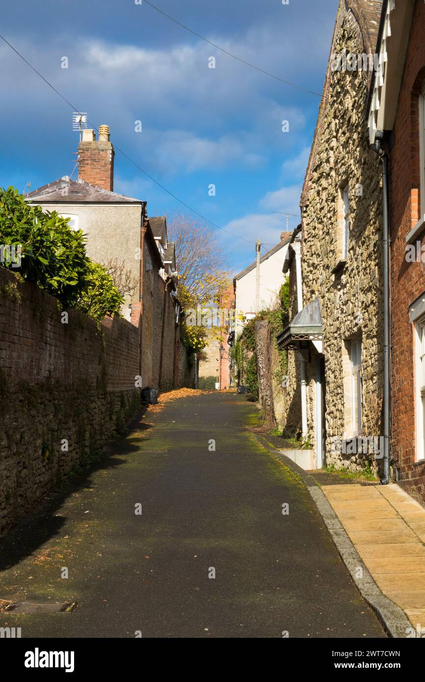 A view up Dinham (Lane) in Ludlow, towards the castle. Shropshire ...
