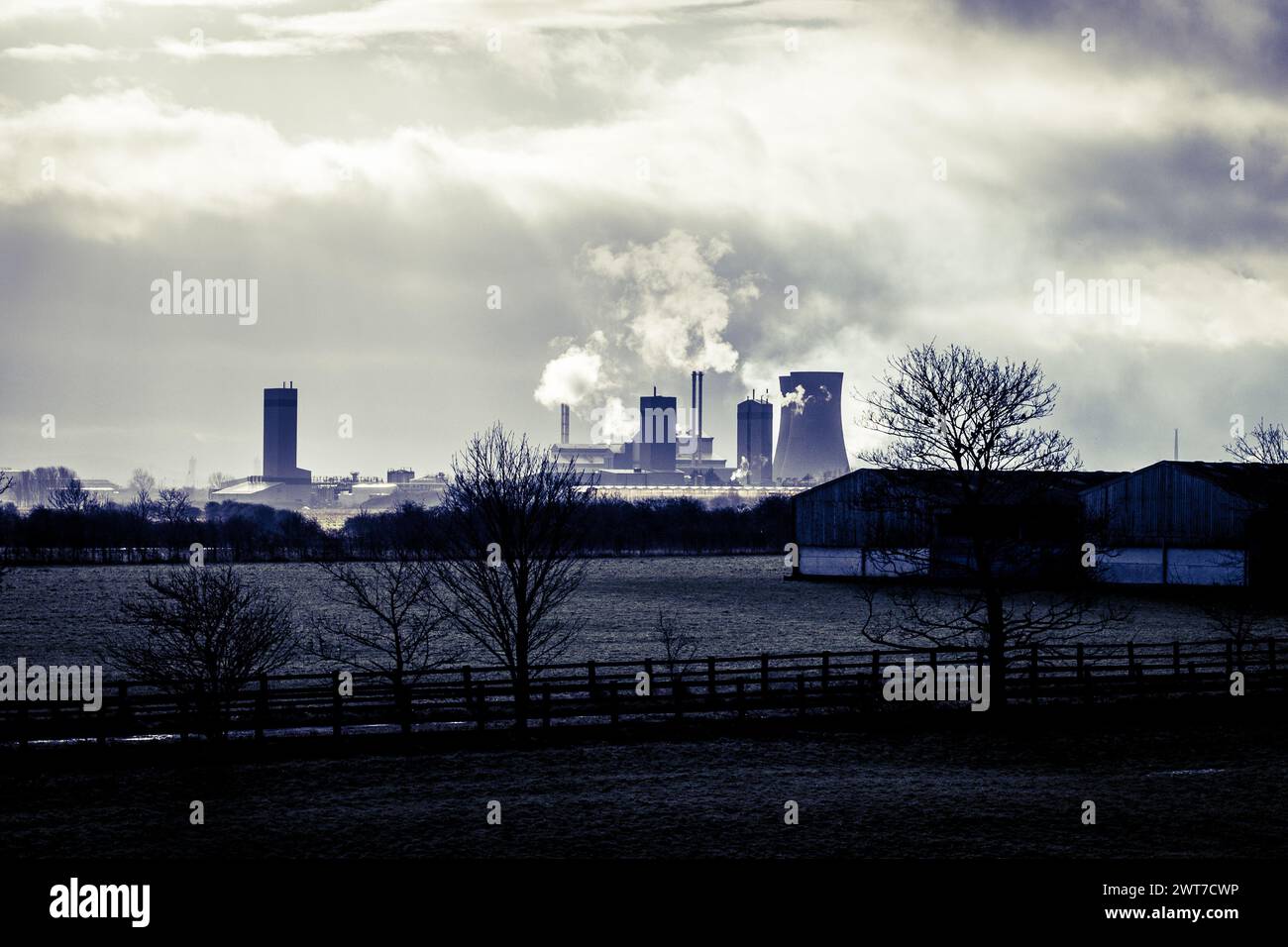 Industrial landscape, view towards Middlesbrough. Power stations ...