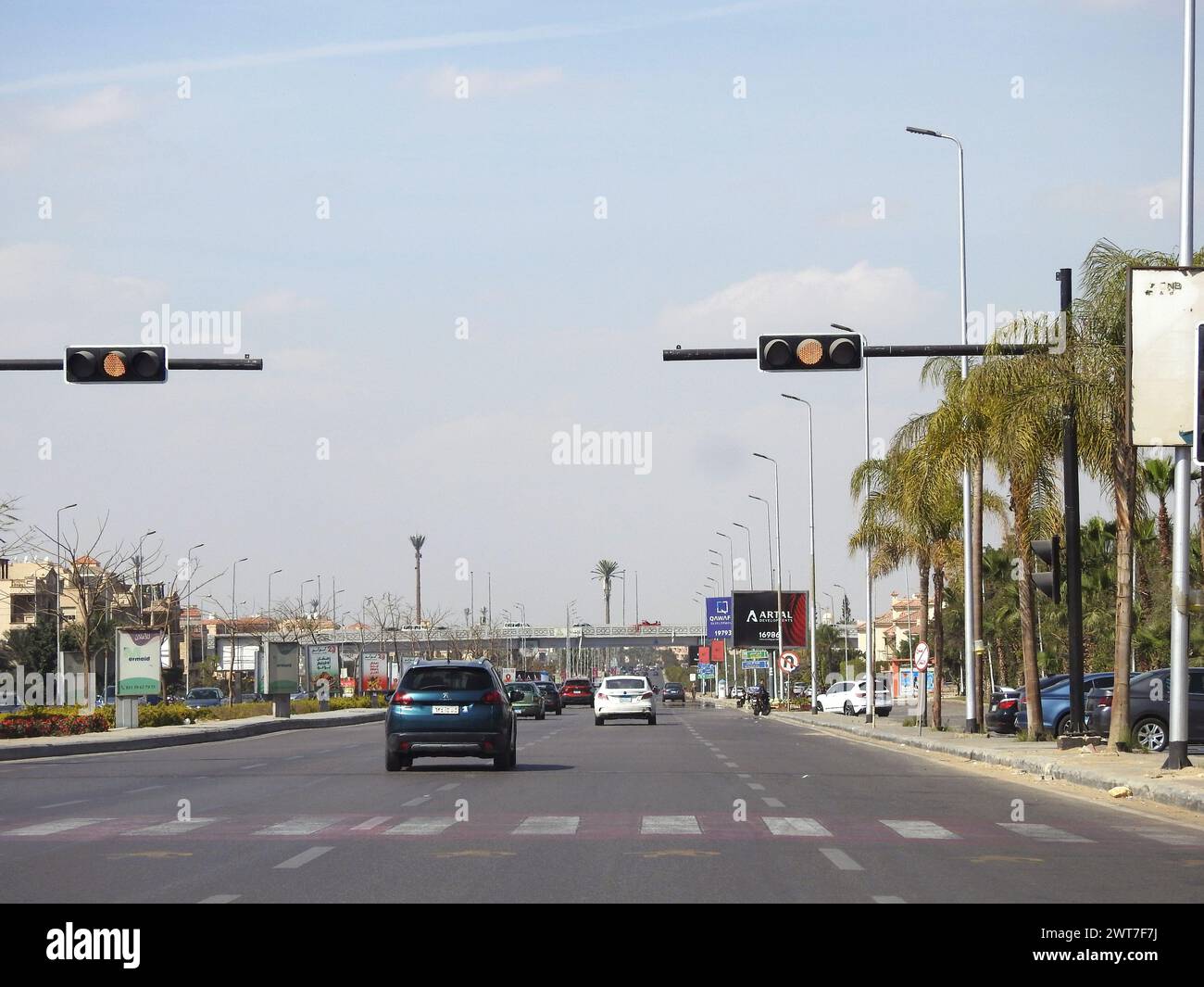 Cairo, Egypt, March 15 2024: Traffic lights signals in Egyptian streets, highway road car ...