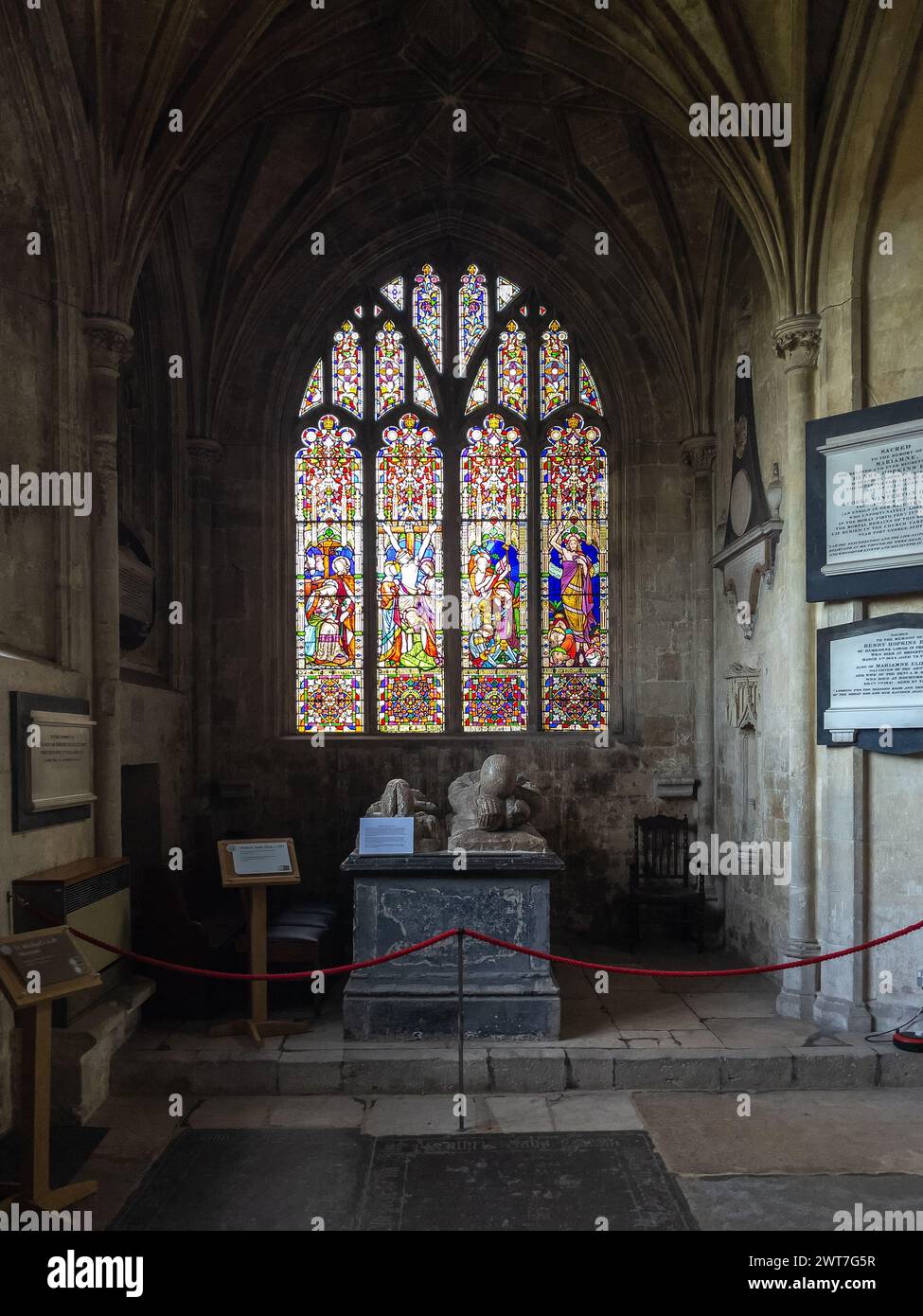 Christchurch, UK - February 19th 2023: Stained Glass Window above the ...
