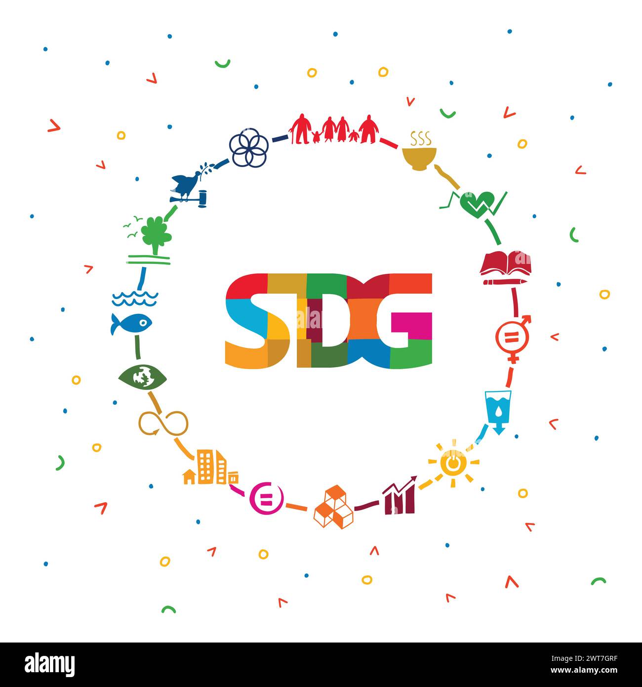 The 17 SDGs hand drawn icons vector set with lettering. The SDGs are a ...