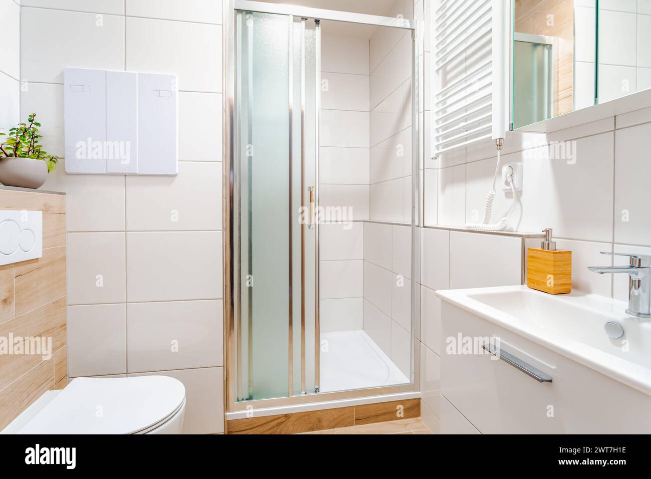 Modern clean bathroom interior with shower Stock Photo - Alamy