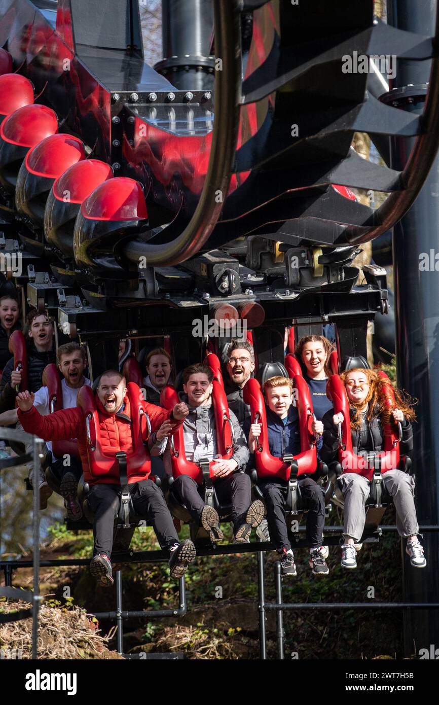 EDITORIAL USE ONLY Fans experience one of the first rides of the day at ...