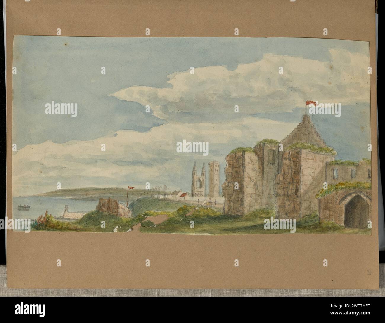 St. Andrews. Unknown mid-19th century Watercolor and pencil painting of ...