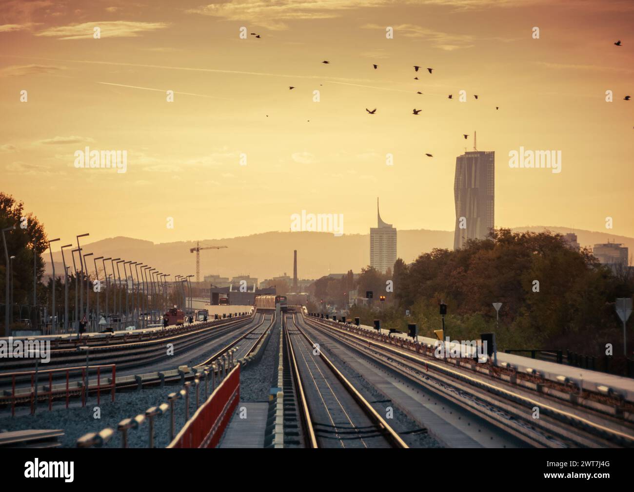 Elevated subway line in direction of Donaucity - diminishing ...