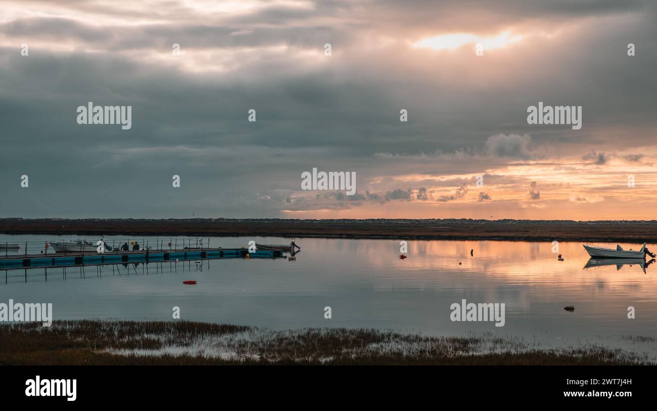 Lagoon landscape in Luz in the Ria Formosa Natural Park near Tavira ...
