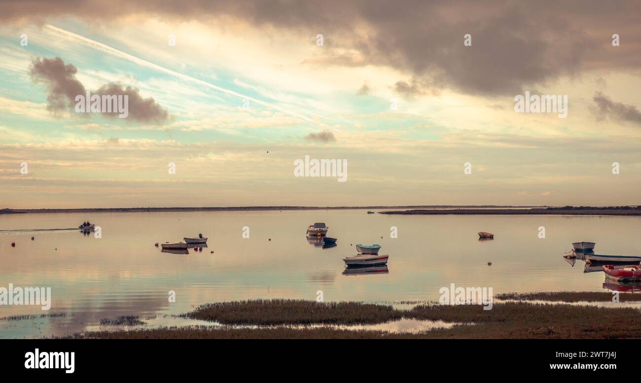Lagoon landscape in Luz in the Ria Formosa Natural Park near Tavira ...