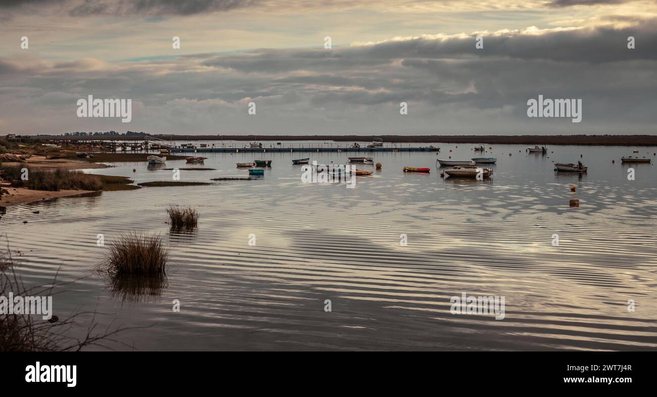 Lagoon landscape in Luz in the Ria Formosa Natural Park near Tavira ...