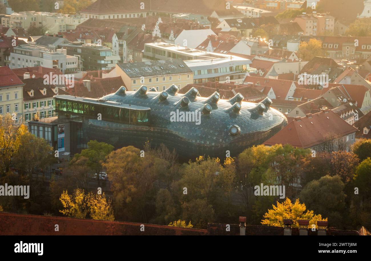 Kunsthaus Graz and roofs of buildings around - view from Schlossberg ...