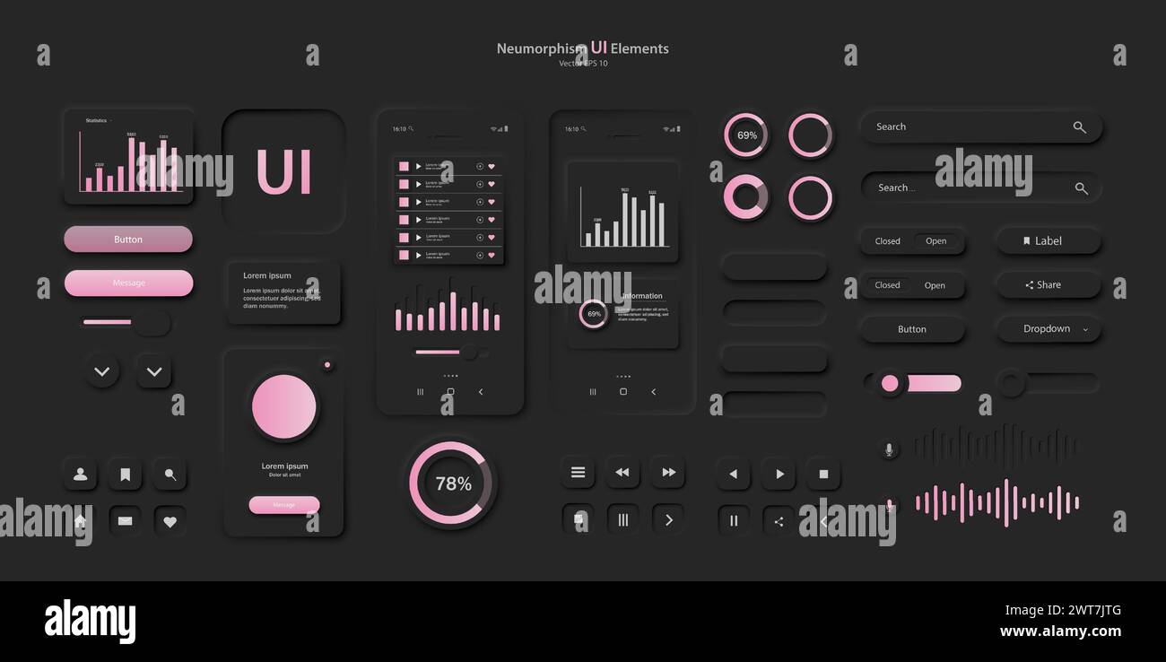 User interface elements for a mobile application in black and pink style Stock Vector Image ...
