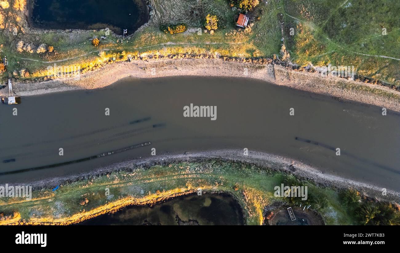 Aerial drone view of the Gachere marshes in Brem sur Mer, Vendee ...
